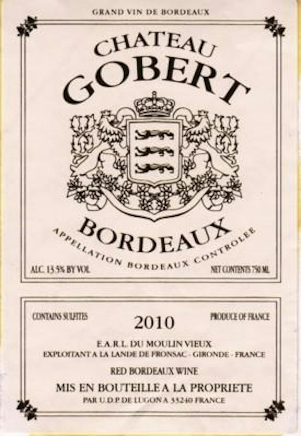 Chateau Gobert Bordeaux Rouge 2010 :: Bordeaux Red