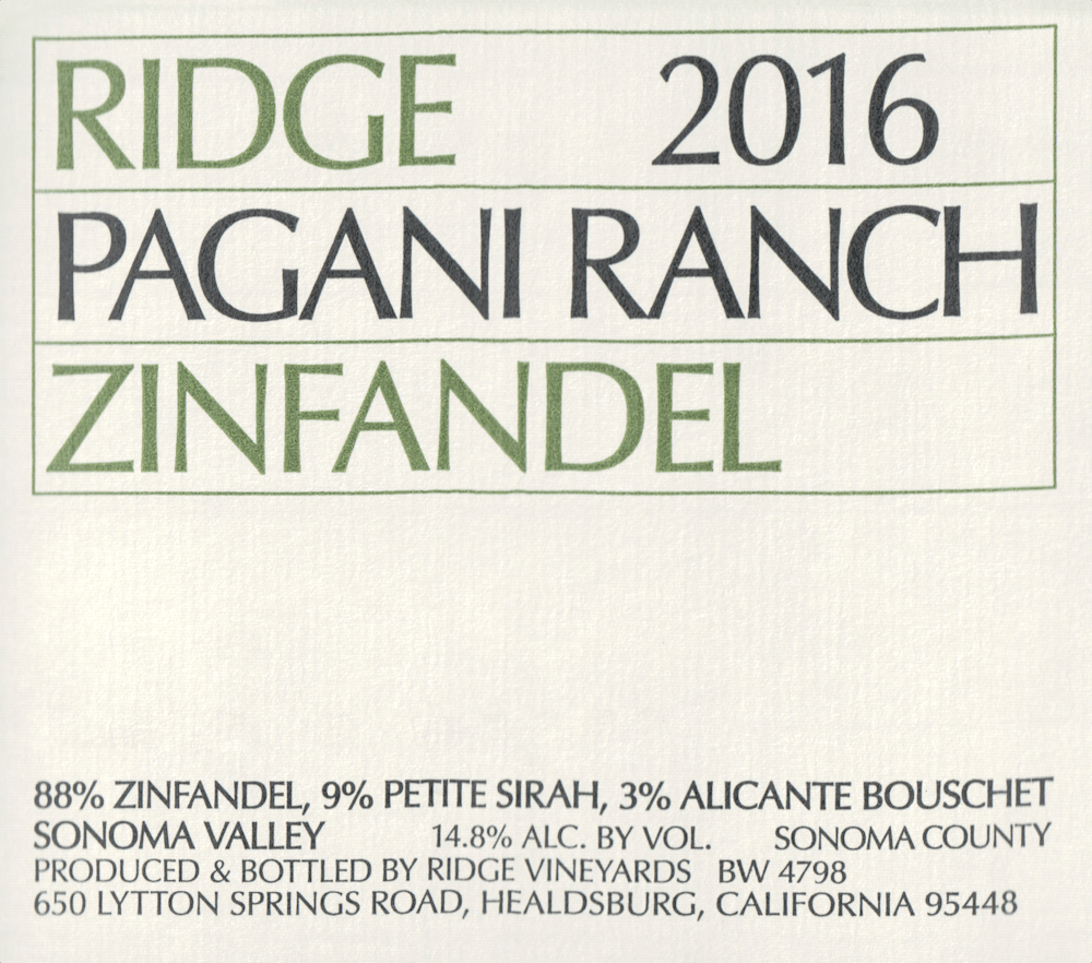 Ridge Vineyards 'Pagani Ranch' Zinfandel 2018 :: Zinfandel