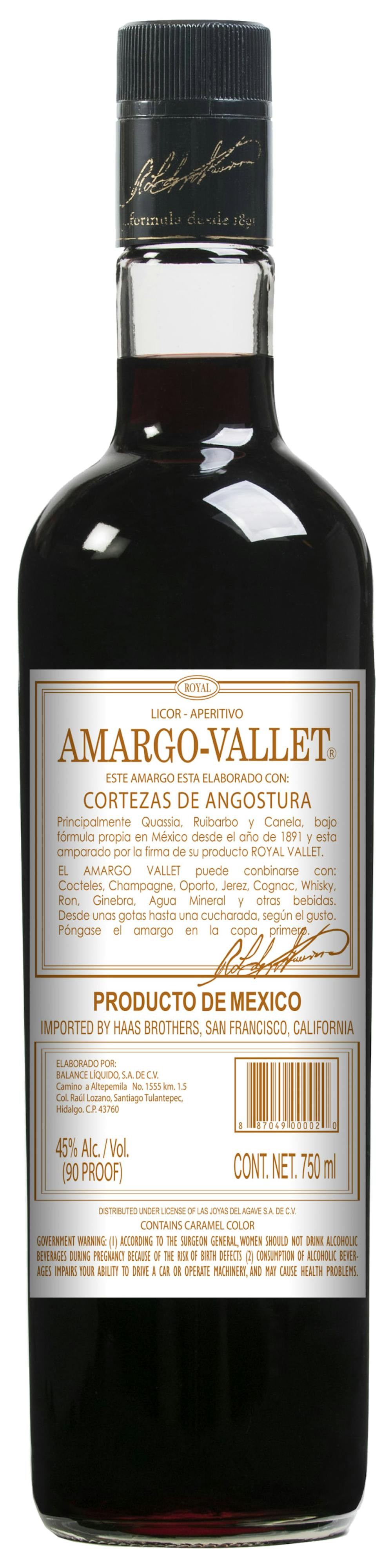 Royal Vallet 'Amargo-Vallet' Angostura 90Prf Liqueur 750ml :: Aperitifs ...
