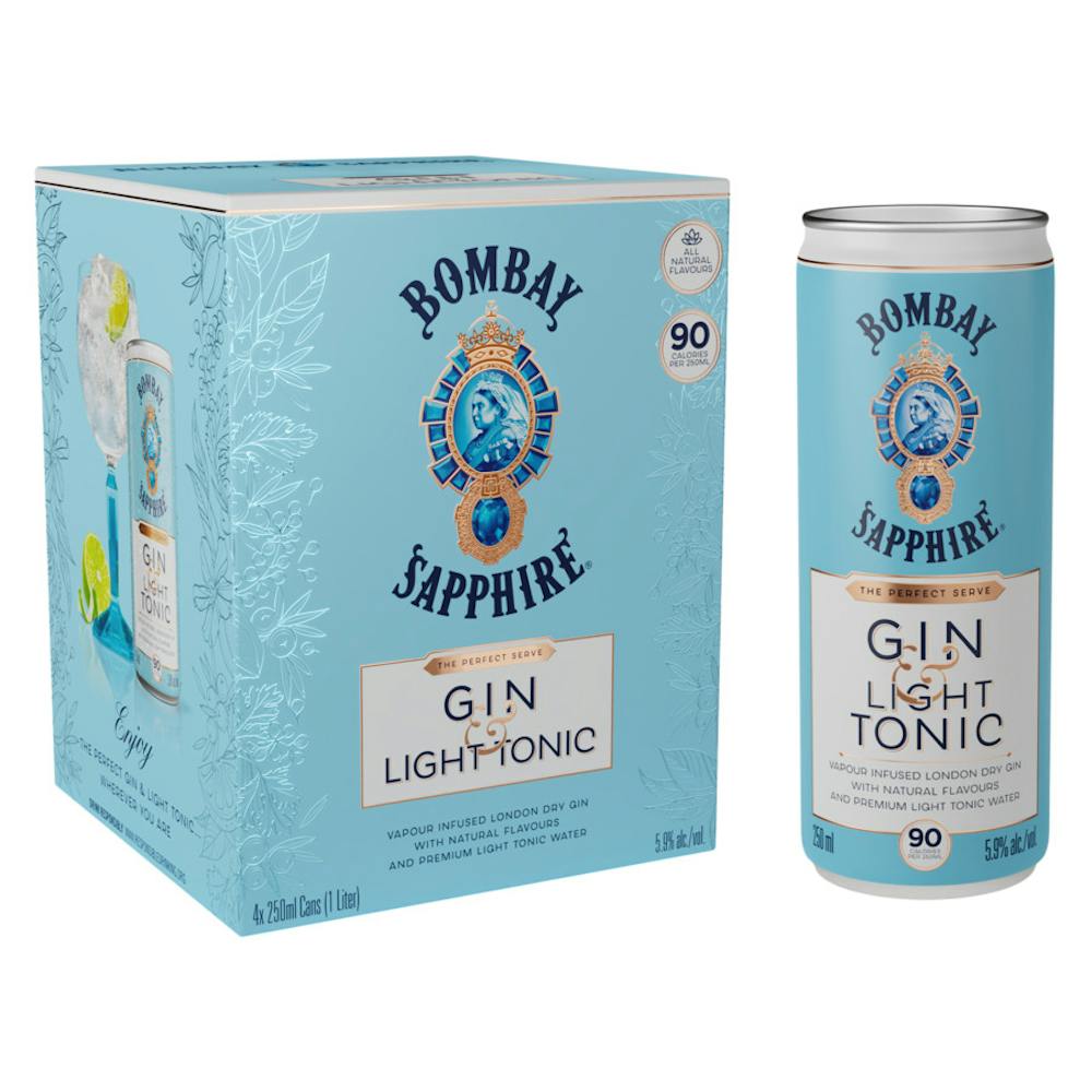 Bombay Sapphire Light Gin & Tonic 4-250ml Cans :: Ready to Go Cocktails