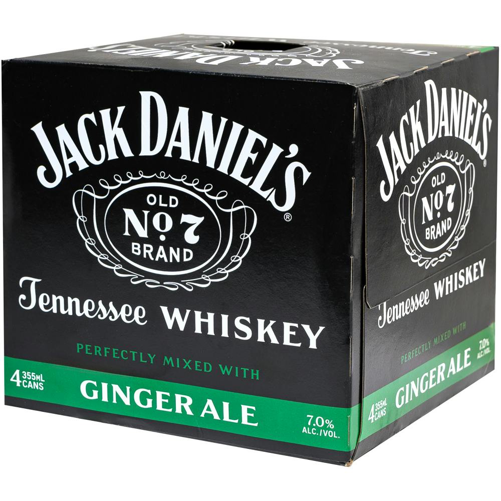 Jack Daniels Whiskey & Ginger Ale 4-355ml Cans :: Ready to Go Cocktails