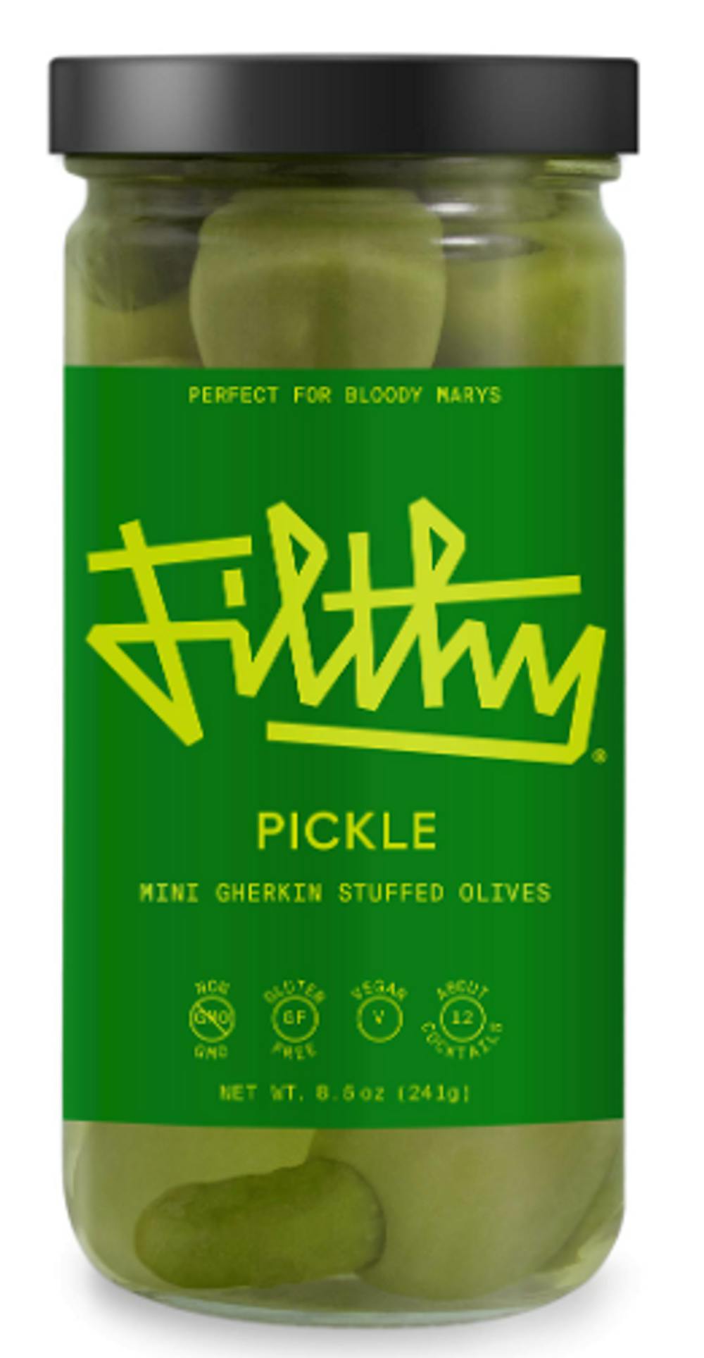 Filthy Pickle Mini Gherkin Stuffed Olives 8.5oz :: Garnishments