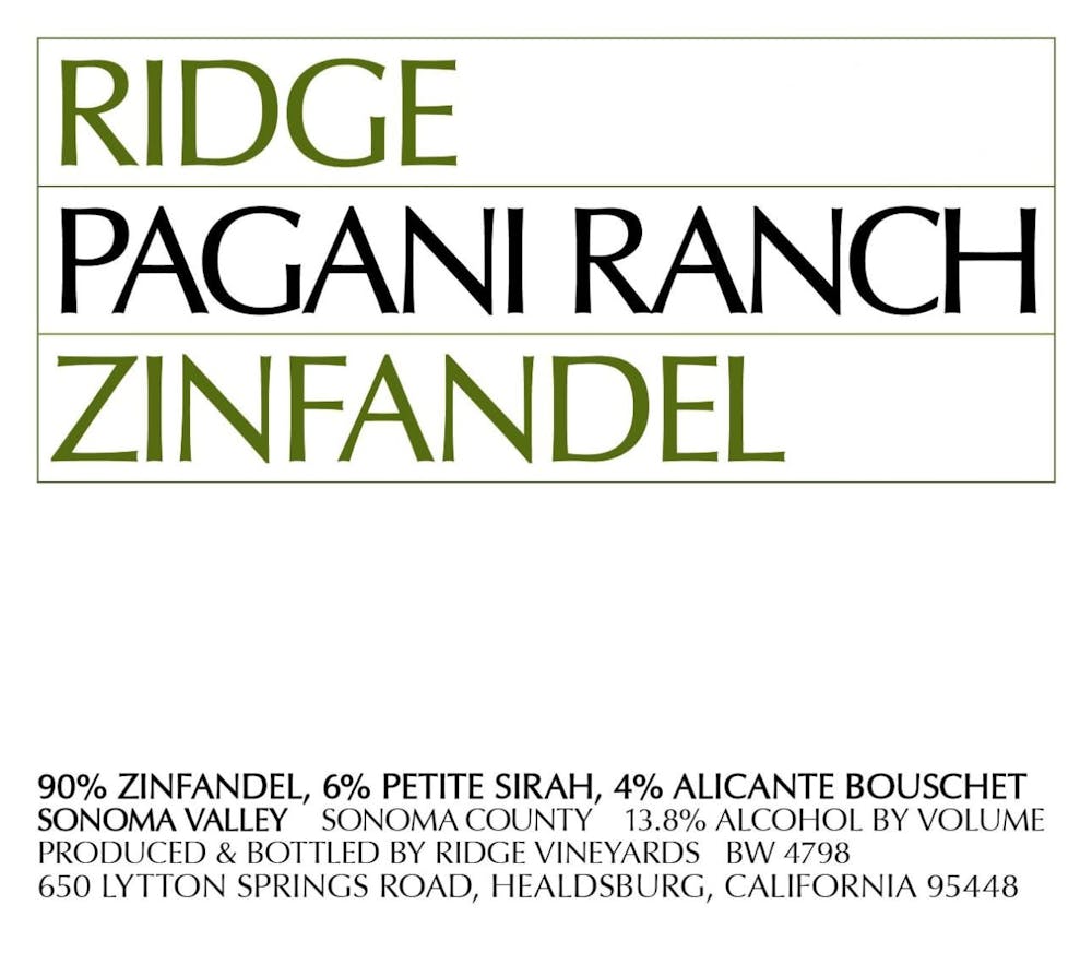 Ridge Vineyards 'Pagani Ranch' Zinfandel 2021 :: Zinfandel