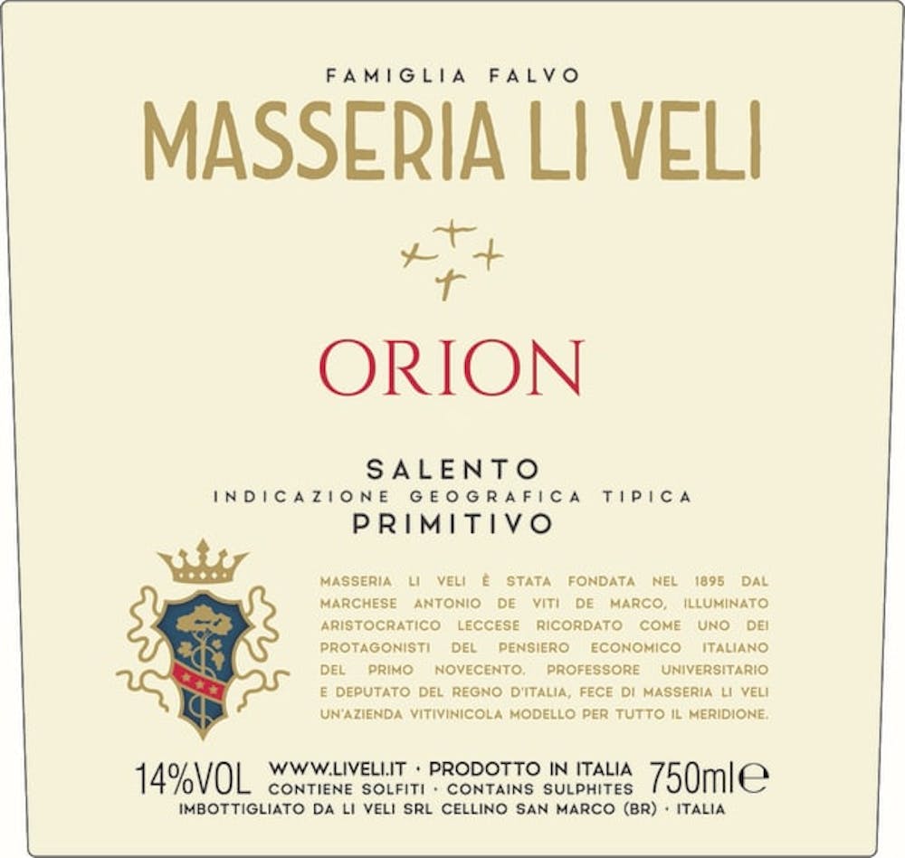 Masseria Li Veli 'Orion' Primitivo Salento IGT 2023 :: Italian Red