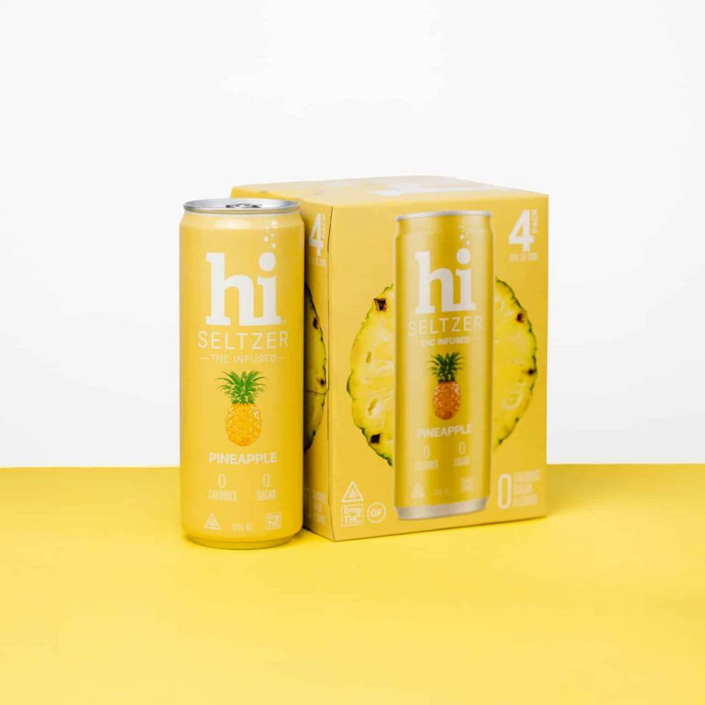 hi THC-Infused Seltzers 5MG Pineapple 4-12oz Cans :: CBD Drinks