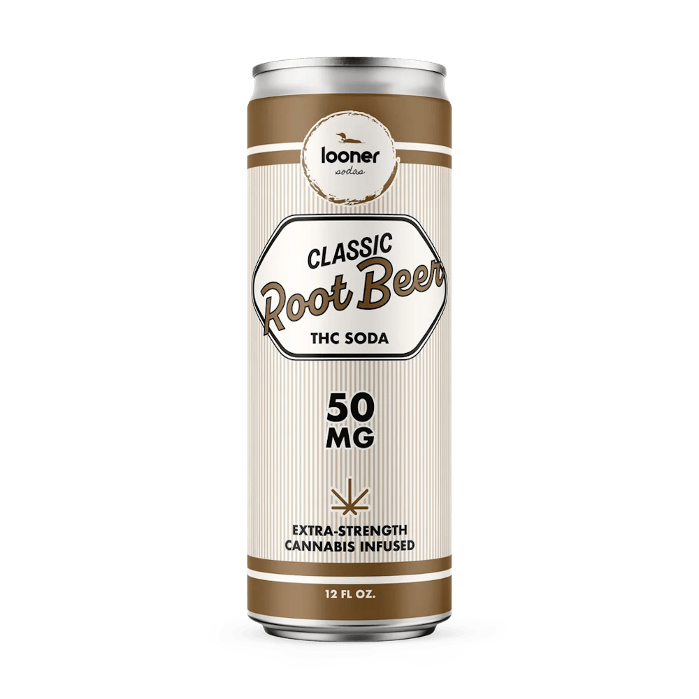 Looner Extra Strength 50mg THC Classic Root Beer 12oz Can :: CBD Drinks