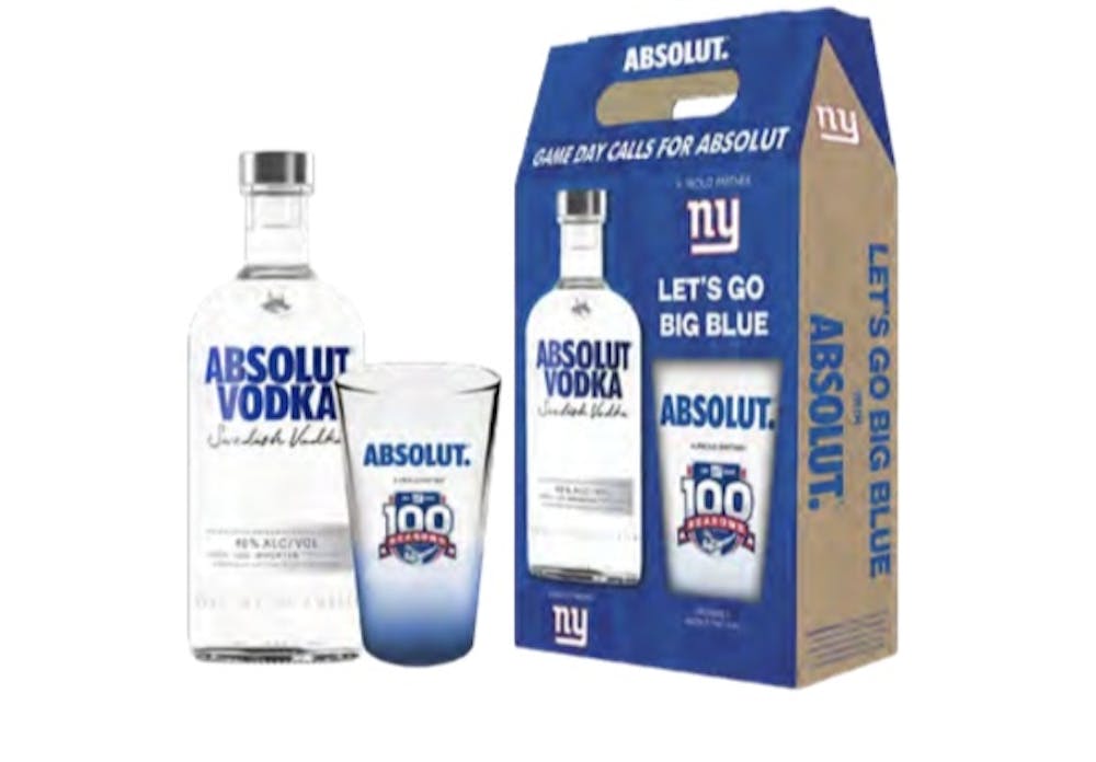 Absolut Vodka 750ml NY Giants Pint Glass Gift Set :: Vodka